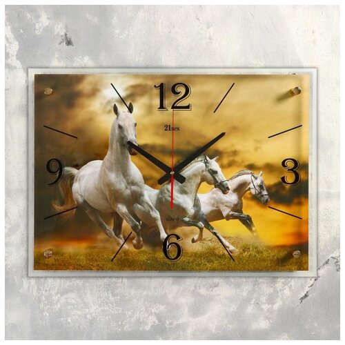 Часы настенные 21 век серия: Животный мир, "Лошади", 40*56 см