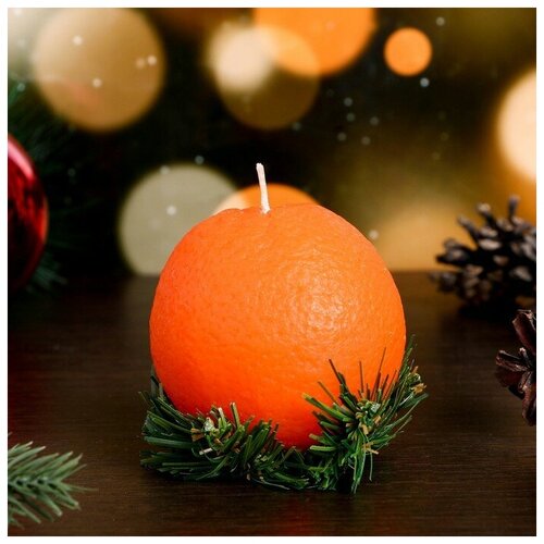 Свеча декоративная "Новогодний апельсин", средний, 7х7х7 см 875372