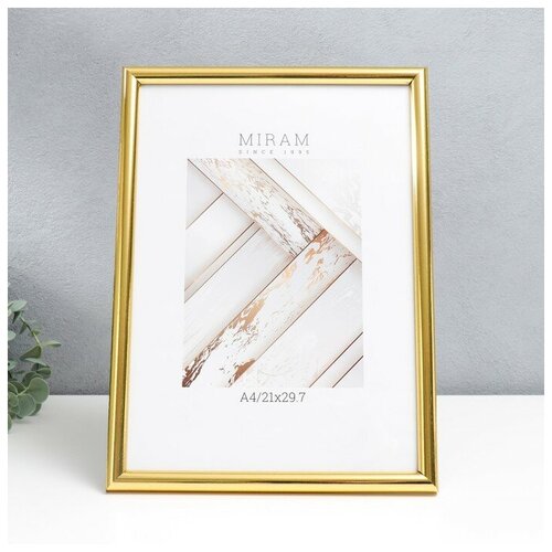 Фоторамка пластик "мирам" 21х29,7 см, (A4) золото (пластиковый экран)