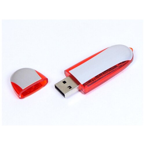 Овальная флешка для нанесения логотипа (8 Гб / GB USB 2.0 Красный/Red 017 Флешка с металлической полосой)