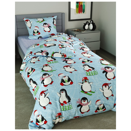 Комплект постельного белья 1,5-спальный, бязь 100 % хлопок, Пингвин 3 предмета