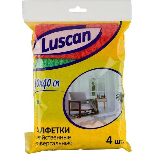 Салфетки хозяйственные Luscan из микрофибры, универсальные, 220 г/м2, 40х40 см, 4 шт (4040X220X4)