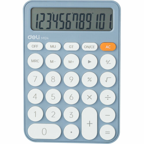 Калькулятор настольный комп. Deli EM124, 12-р, батар, 158x105мм, голубой