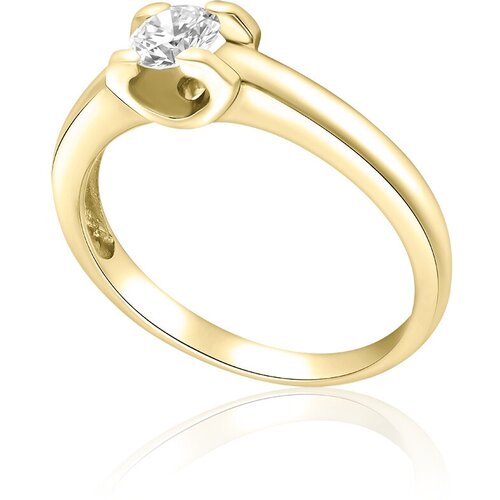 Кольцо помолвочное 1RBC, желтое золото, 585 проба, бриллиант, размер 16