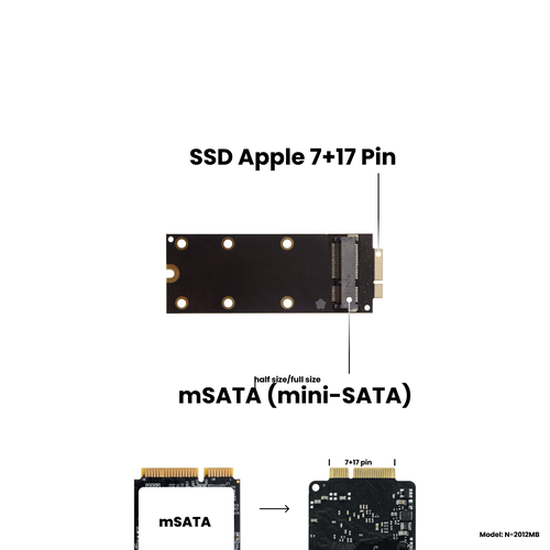 Адаптер-переходник для установки SSD mSATA (mini-SATA) в разъем 7+17 Pin на MacBook Pro Retina 13/15", iMac 21.5/27", Mid 2012 - Early 2013, черный