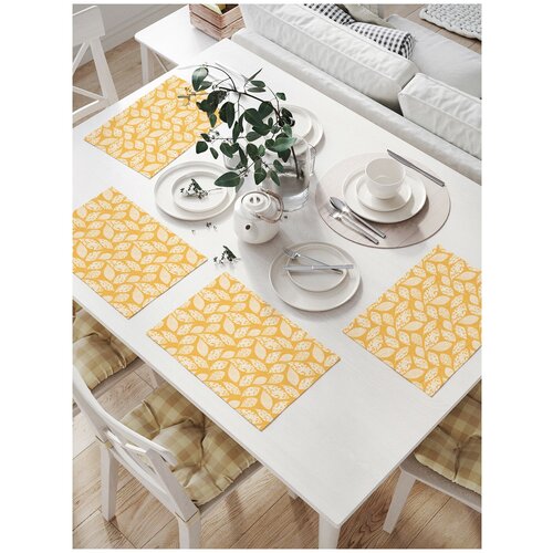 Салфетки на стол для сервировки прямоугольные, плейсмат JoyArty "Пастельные листья", 32x46 см, в комплекте 4шт.