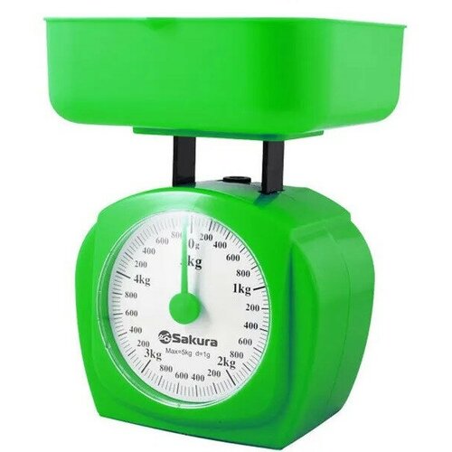 Весы кухонные механические 5кг с чашей зеленые