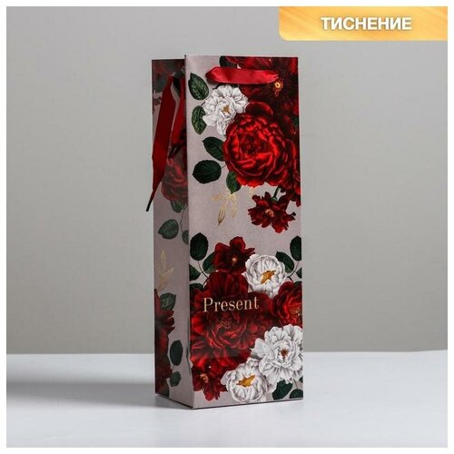 Пакет ламинированный под бутылку «Flowers», 13 x 36 x 10 см