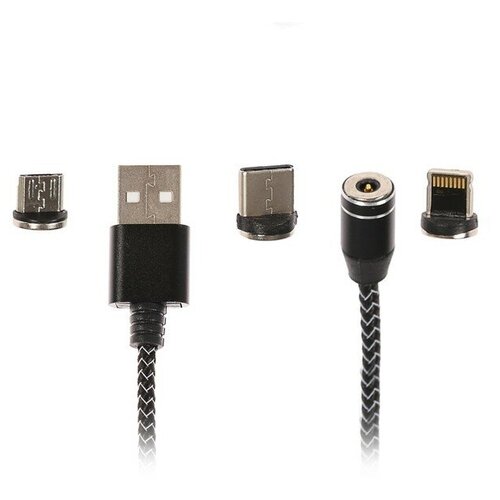 Кабель LuazON LN-6, microUSB/Type-C/Lightning - USB, 1 А, 1 м, магнитный разъем, микс