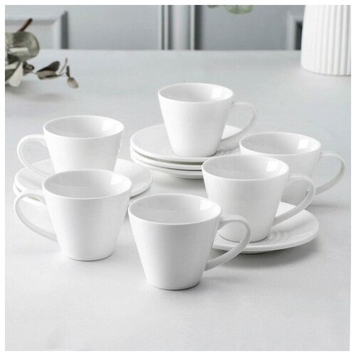 Wilmax England Набор фарфоровый чайный на 6 персон Wilmax, 12 предметов: 6 чашек 180 мл, 6 блюдец d=14 см, цвет белый