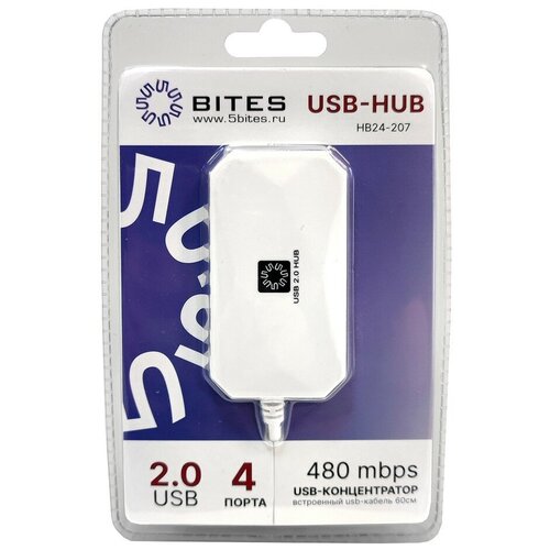 5bites USB-концентраторы HB24-207WH Концентратор 4 USB2.0 USB 60CM WHITE