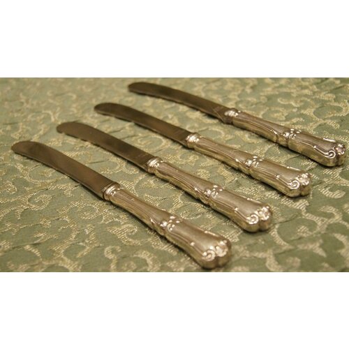 Антикварный серебряный набор ножей на 4 персоны в стиле барокко. Великобритания, начало 20 века.