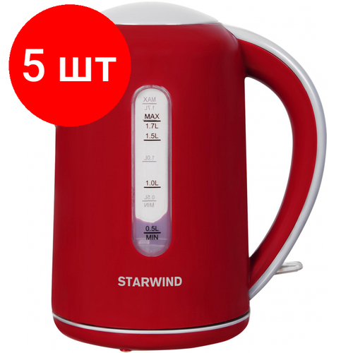 Комплект 5 штук, Чайник Starwind SKG1021 1.7л. 2200Вт красный/серый (пластик)