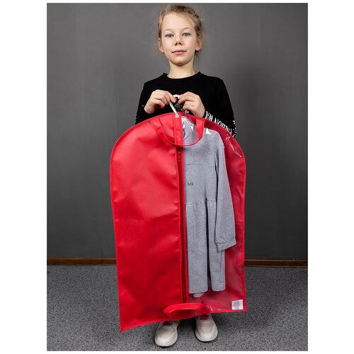 Чехол для детской одежды на молнии, с ручками и прозрачным окном 80*50 красный