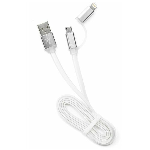 Кабель USB 2.0 Cablexpert CC-mAPUSB2w1m, AM/microBM 5P - iPhone lightning, 1м, комбо кабель, алюминиевые разъемы, белый, блистер