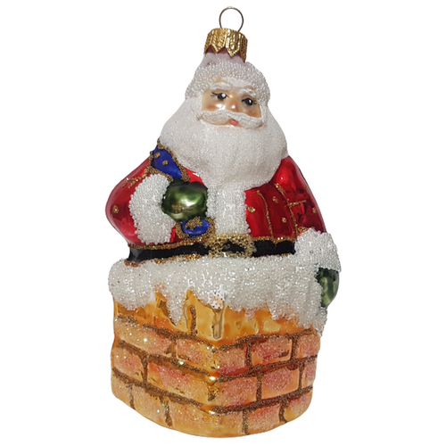 Стеклянная елочная игрушка Дед Мороз в трубе