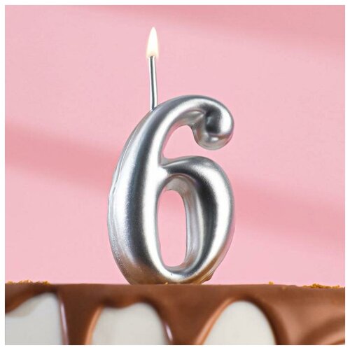 Свеча для торта цифра "Серебряная", 7.8 см, цифра "6"