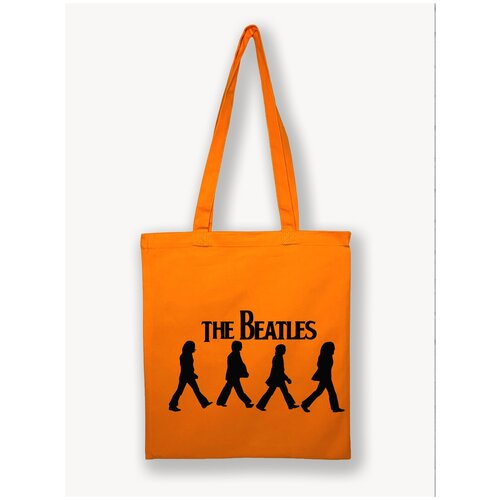 Сумка шоппер Gerasim шоппер "The Beatles, black", Оранжевый, 42х37 см, шопер тканевый с рисунком авоська, желтый