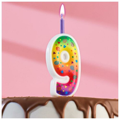 Свеча для торта "Цветное пламя", 12.3 см, цифра "9"