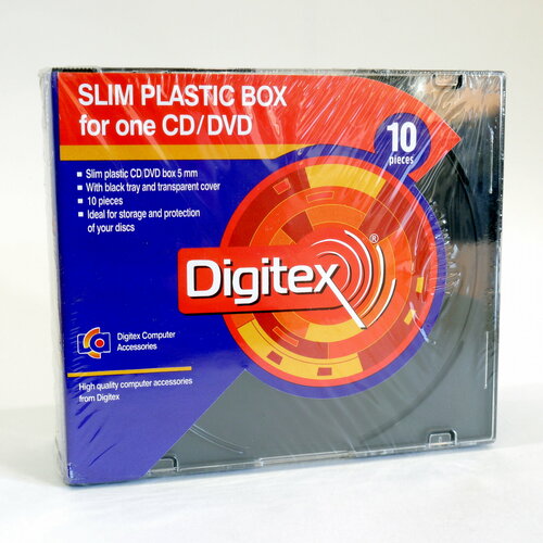 Боксы для CD DVD дисков Digitex Slim BOX 5 мм, 30 штук, черный низ, пластиковые
