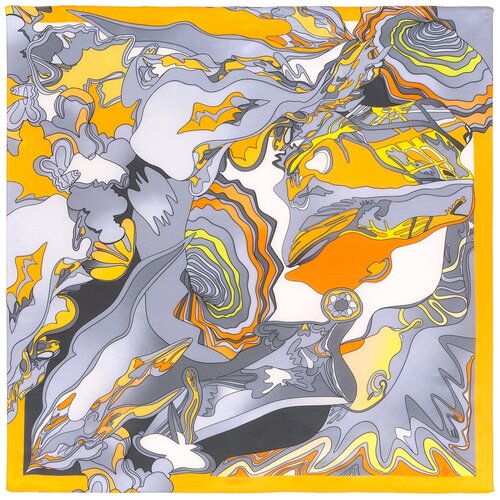 Платок Павловопосадская платочная мануфактура,89х89 см, оранжевый, желтый