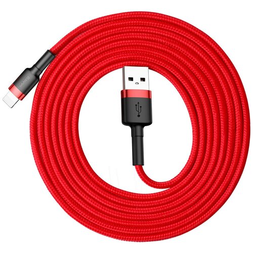 Кабель для зарядки iPhone, iPad, iPod Baseus Cafule 2 метр / USB - Apple Lightning 2.4A / Шнур быстрая зарядка Айфона/ Красный-Черный (CALKLF-C09)