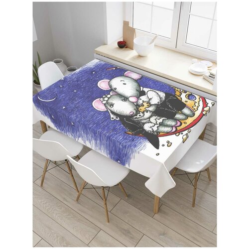 Скатерть прямоугольная JoyArty на кухонный стол "Мышки на сыре" из оксфорда, 180x145 см