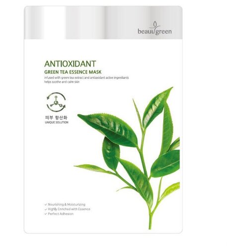 BeauuGreen Антиоксидантная тканевая маска для лица с экстрактом зелёного чая, 23г