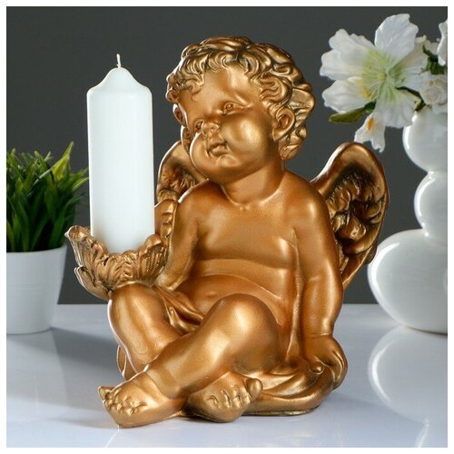 Подсвечник "Ангел сидя в руке" 26х21х30 см бронза, для свечи d=6 см 3739338