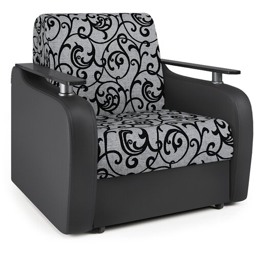 Кресло-кровать Гранд Д экокожа черная и узоры