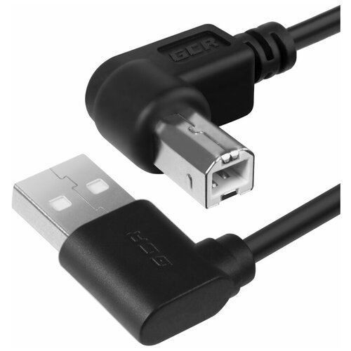 GCR Кабель 1.5m USB AM угловой левый/BM угловой правый, черный, 28/28 AWG, экран, армированный, морозостойкий