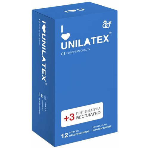 Классические презервативы Unilatex Natural Plain - 12 шт. + 3 шт. в подарок