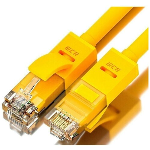 Патч-корд UTP cat.5e 1 Гбит/с RJ45 LAN CCA компьютерный кабель для интернета контакты 24K GOLD (GCR-LNC500), желтый, 0.3м