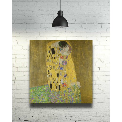 Картина репродукция "Поцелуй", Густав Климт, (холст, подрамник, 40х40 см)