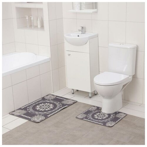 Набор ковриков для ванной и туалета Доляна «Адуор» 2 шт: 50×78 см 40×50 см цвет серый