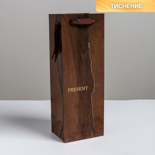 Пакет ламинированный под бутылку «Wood present», 13 x 36 x 10 см