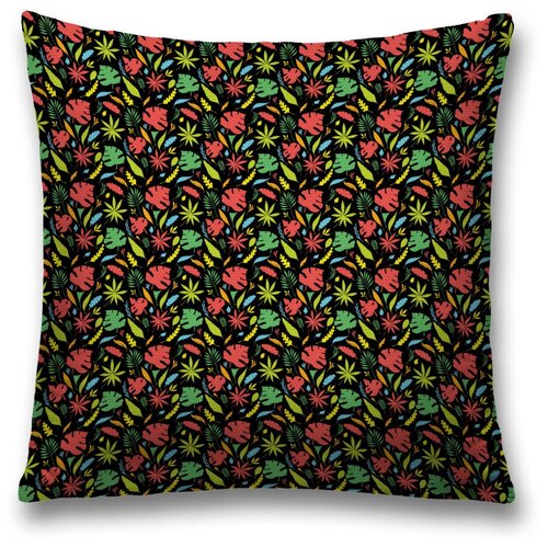 Наволочка декоративная на молнии, чехол на подушку JoyArty "Цветные штампы тропических листьев" 45х45 см