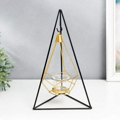Подсвечник металл, стекло на 1 свечу "Пирамида в треугольнике" чёрный 33х16.5х15 см
