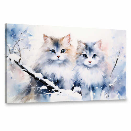 Интерьерная картина 100х60 "Синие коты в снегу"