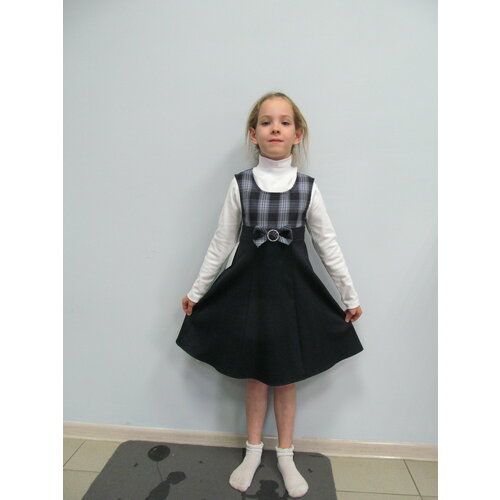 Школьное платье Классики, размер 28, мультиколор, серый