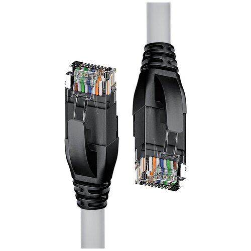 Патч-корд прямой 7.5m UTP кат.5e, серый, черные коннекторы, 24 AWG, литой, ethernet high speed 1 Гбит/с, RJ45, T568B