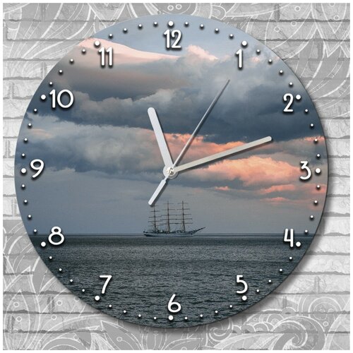 Настенные часы УФ пейзаж (корабль, ship, море, океан, вода, плавание, путешествия, красивый пейзаж) - 2107