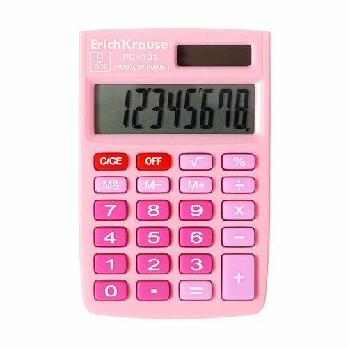 Калькулятор карманный 8-разрядов ErichKrause PC-101 Pastel, розовый (комплект из 3 шт)