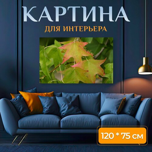 Картина на холсте "Янтарное дерево, листья, падение" на подрамнике 120х75 см. для интерьера