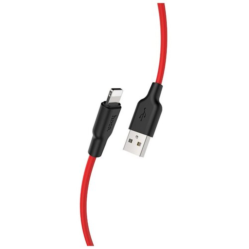 USB кабель Hoco X21 Plus Silicon Lightning, 1 м, черный с красным