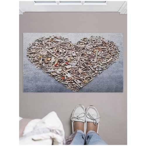 Придверный коврик в прихожую JoyArty "Металлическое сердце" для обуви, на резиновой основе, 75x45 см