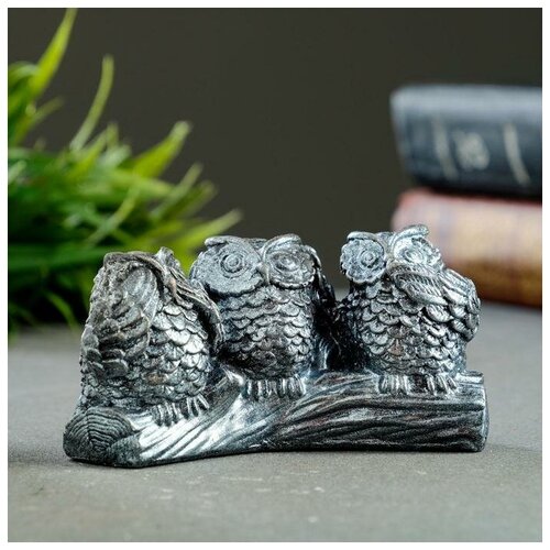 Фигура Три совы на жердочке состаренное серебро 10х5х4см