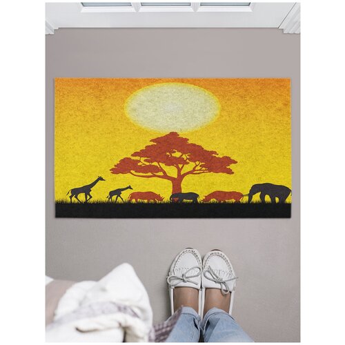 Придверный коврик в прихожую JoyArty "Африканские звери у дерева" для обуви, на резиновой основе, 75x45 см