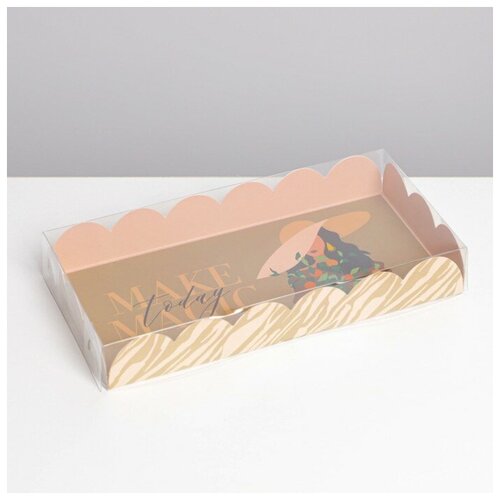 Коробка для кондитерских изделий с PVC крышкой "Make today magic", 10,5x21x3 см
