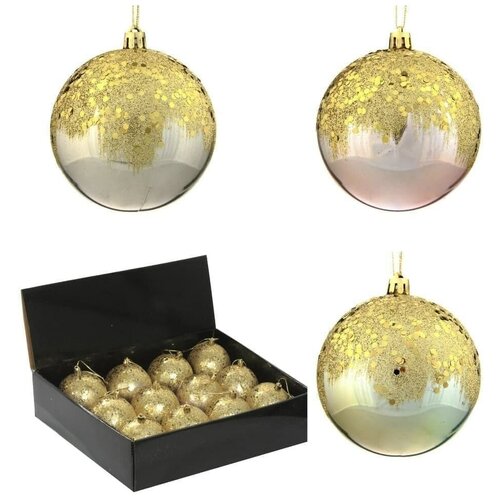 Украшение новогоднее Шар "Золотое напыление", набор из 12-ти штук, диаметр шара 8 см